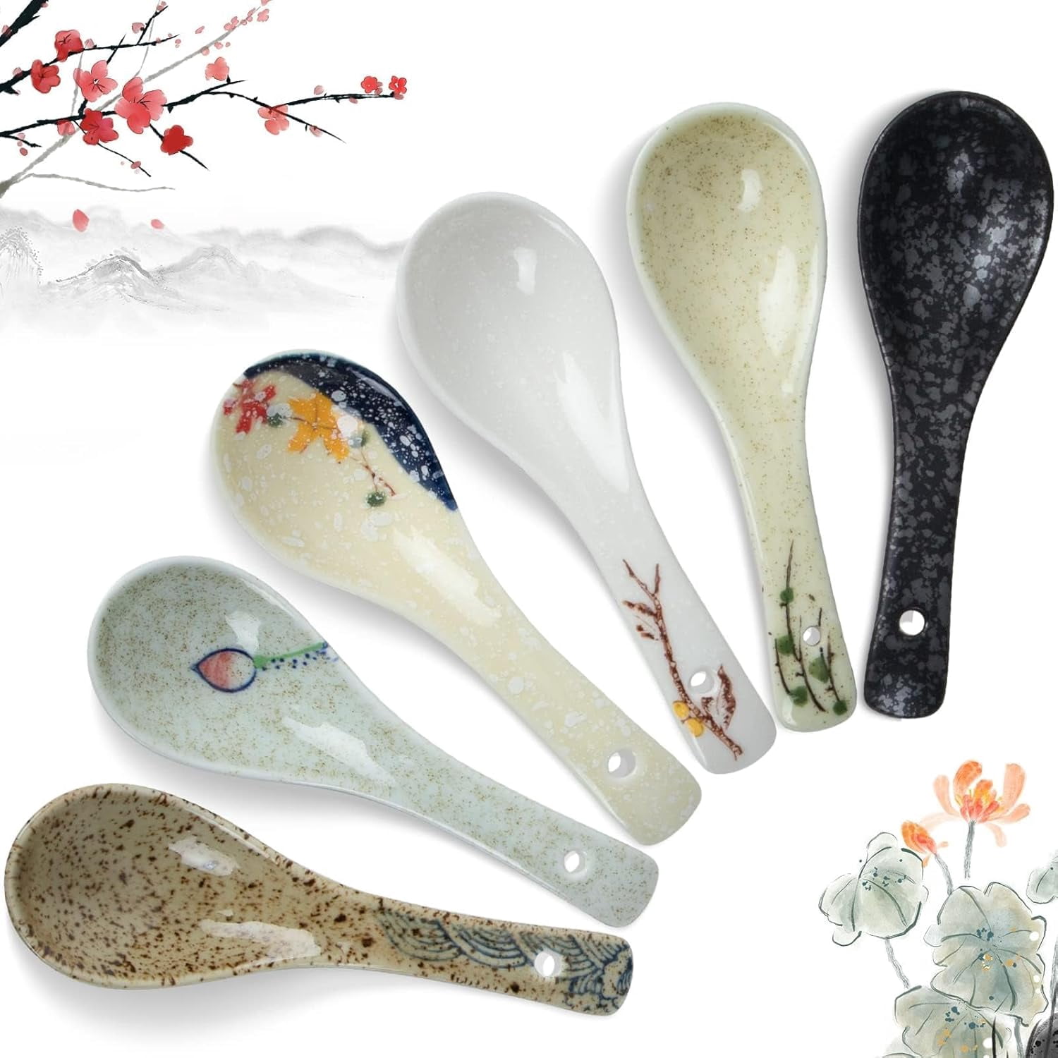 6 pieces japanese retro ceramics soup spoons asian soup spoons japanese ...