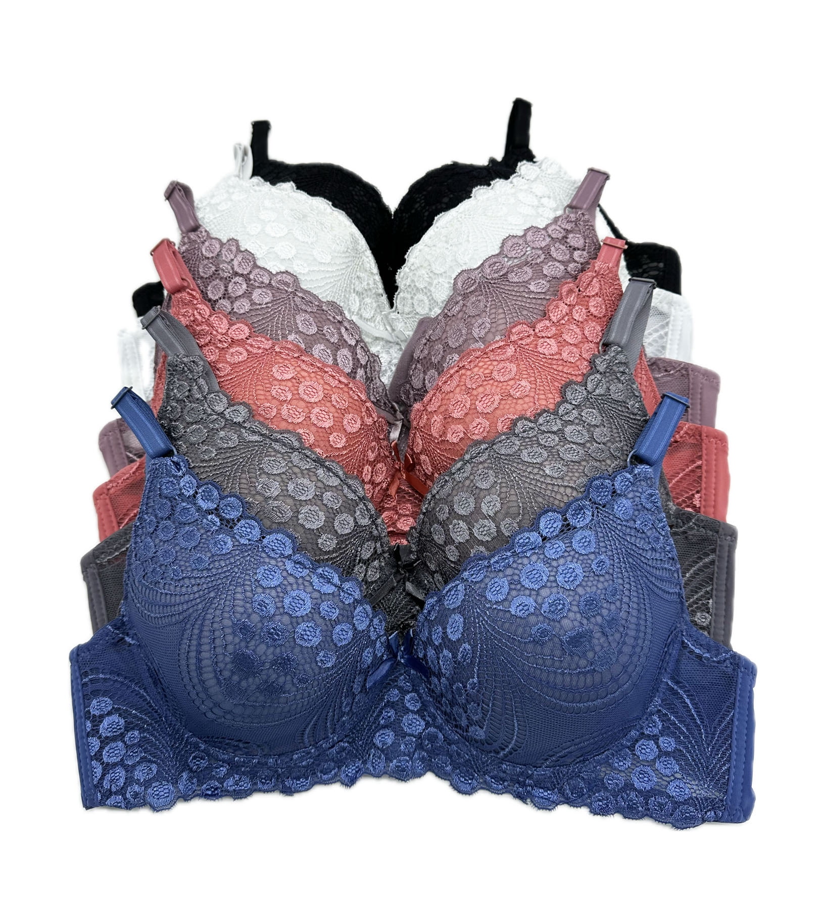6 pieces of Pushup Underwired Lace Lady's Gentle Push Up Bra A B C Cup ...