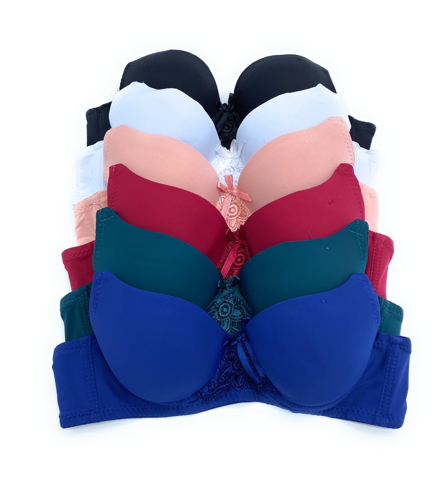 6-Piece Set: Underwired Lace Push Up Demi Bra, & Supportive, A B C Cup, 36A - Walmart.com