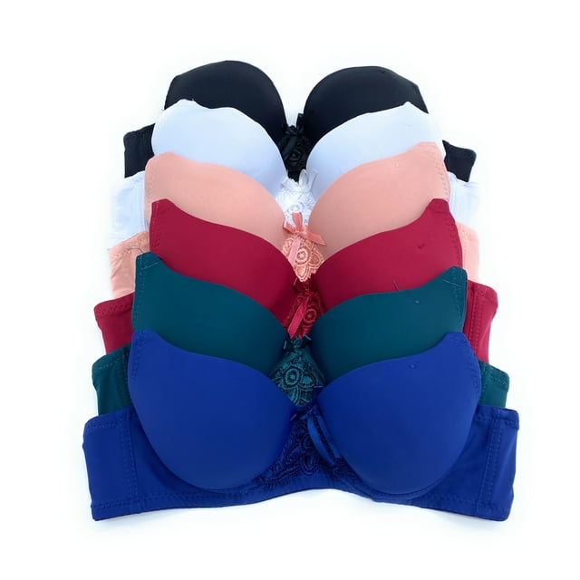 6-Piece Set: Underwired Lace Push Up Demi Bra, & Supportive, A B C Cup, 36A - Walmart.com