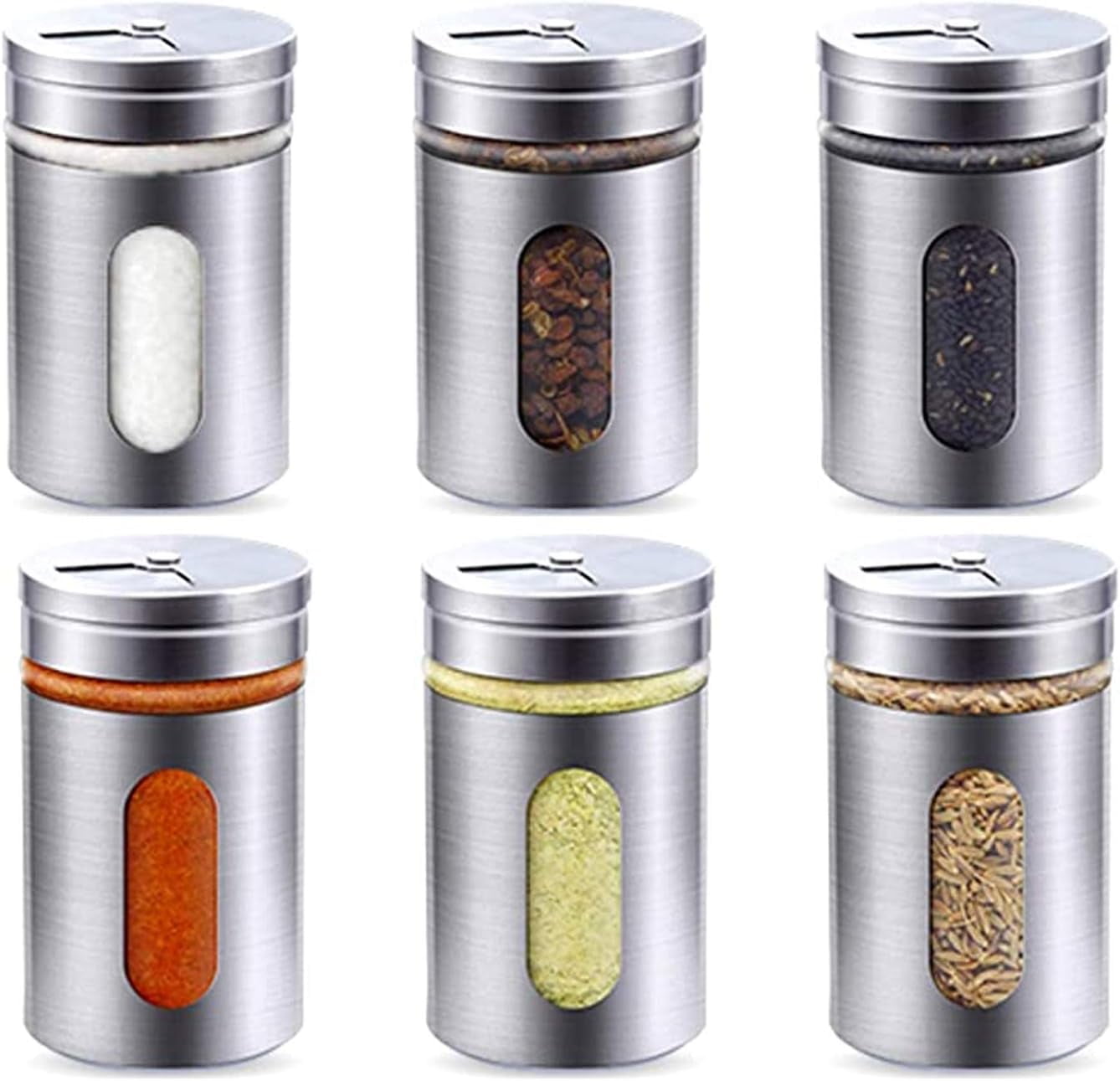6 pieces spice jars spice jars with lids stainless steel spice shaker ...