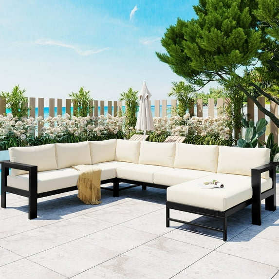 6-seat U-shaped outdoor sofa, anti-rust aluminum, easy assembly ...