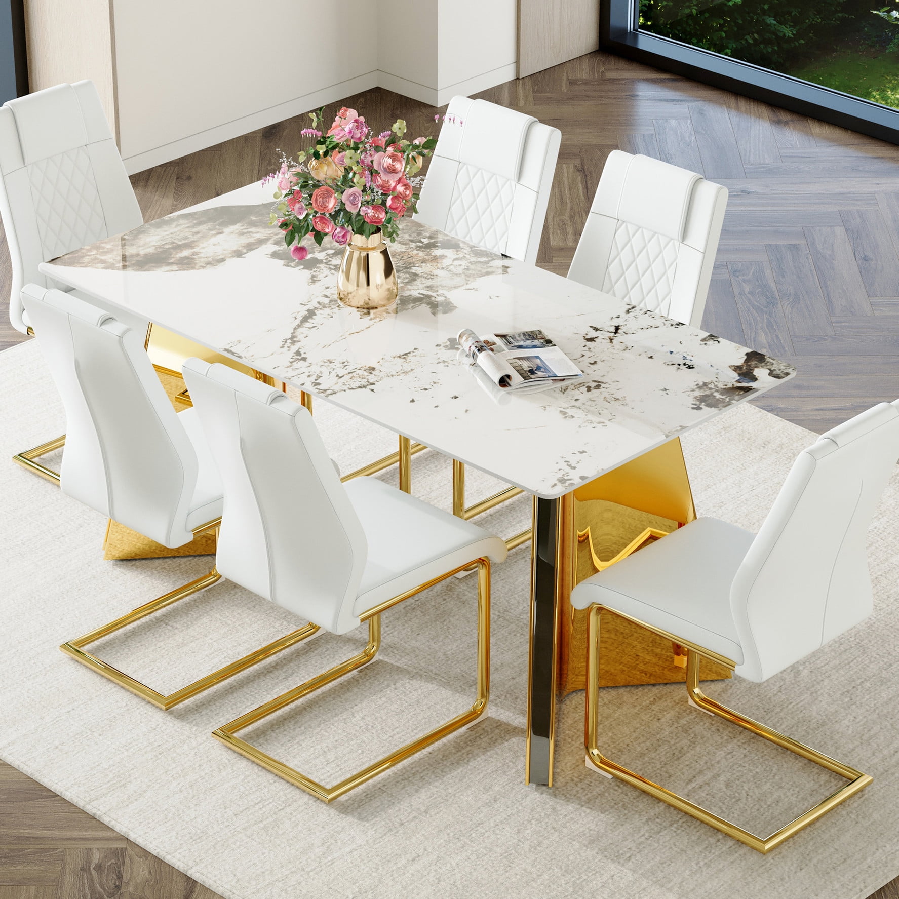 6 - seat table and chair set / Luxurious Pandora patterned sintered ...