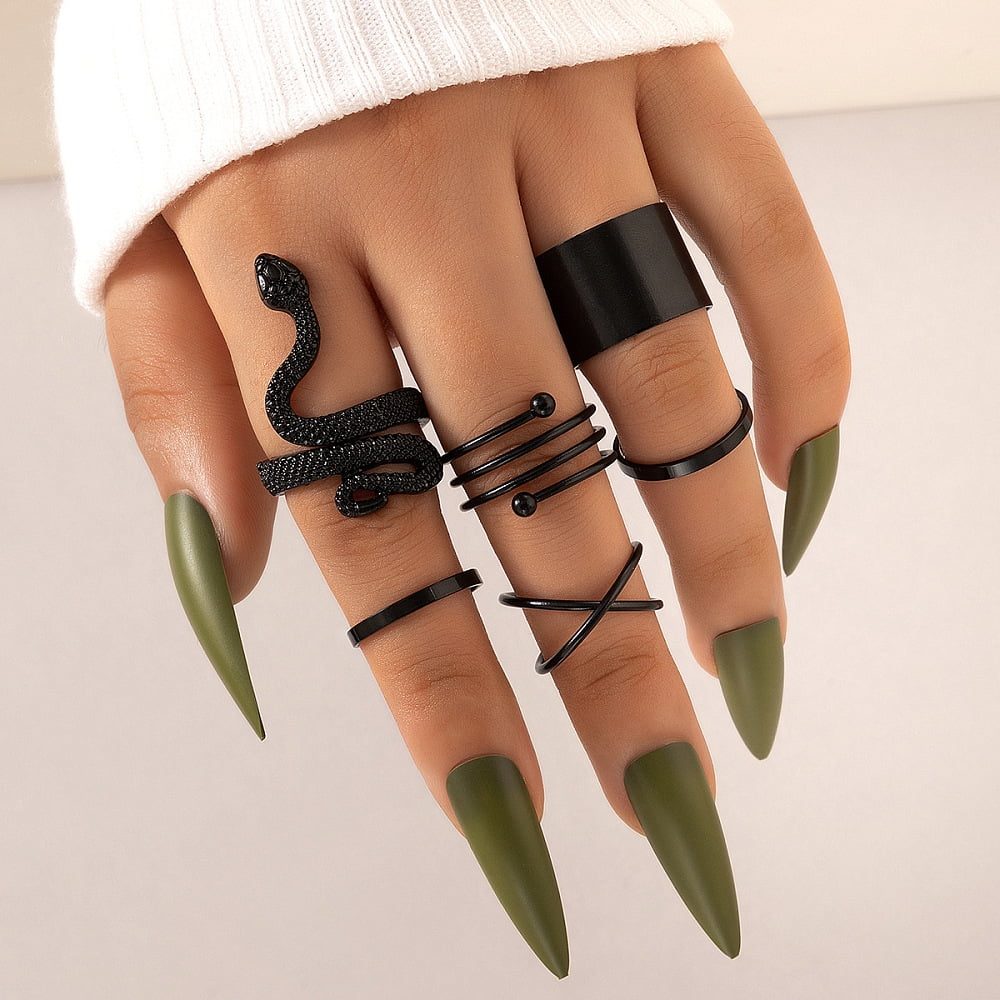 6 set Alloy Snake Gothic Stackable Finger Rings set for Women ...