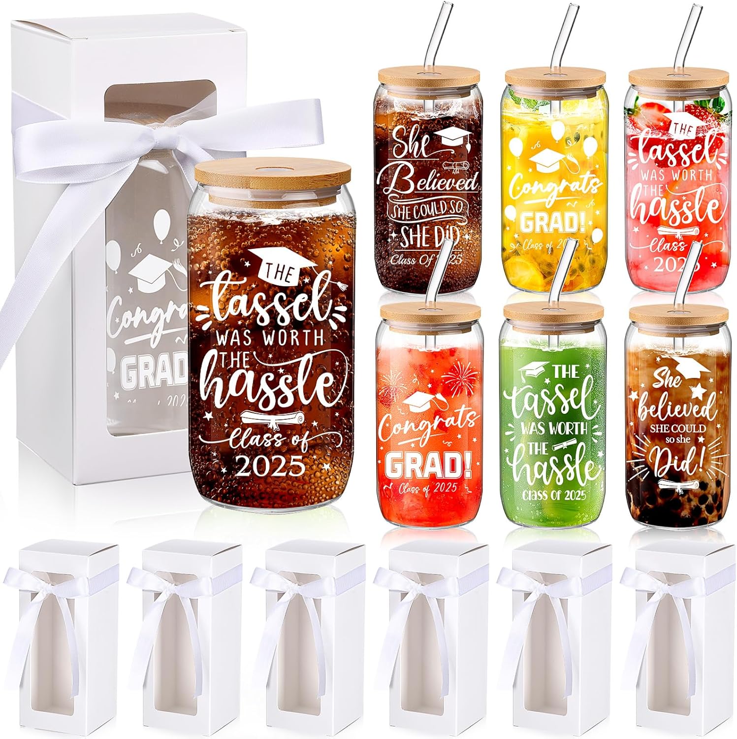 6 sets graduation gifts for her graduation glass cups class of 2025 ...