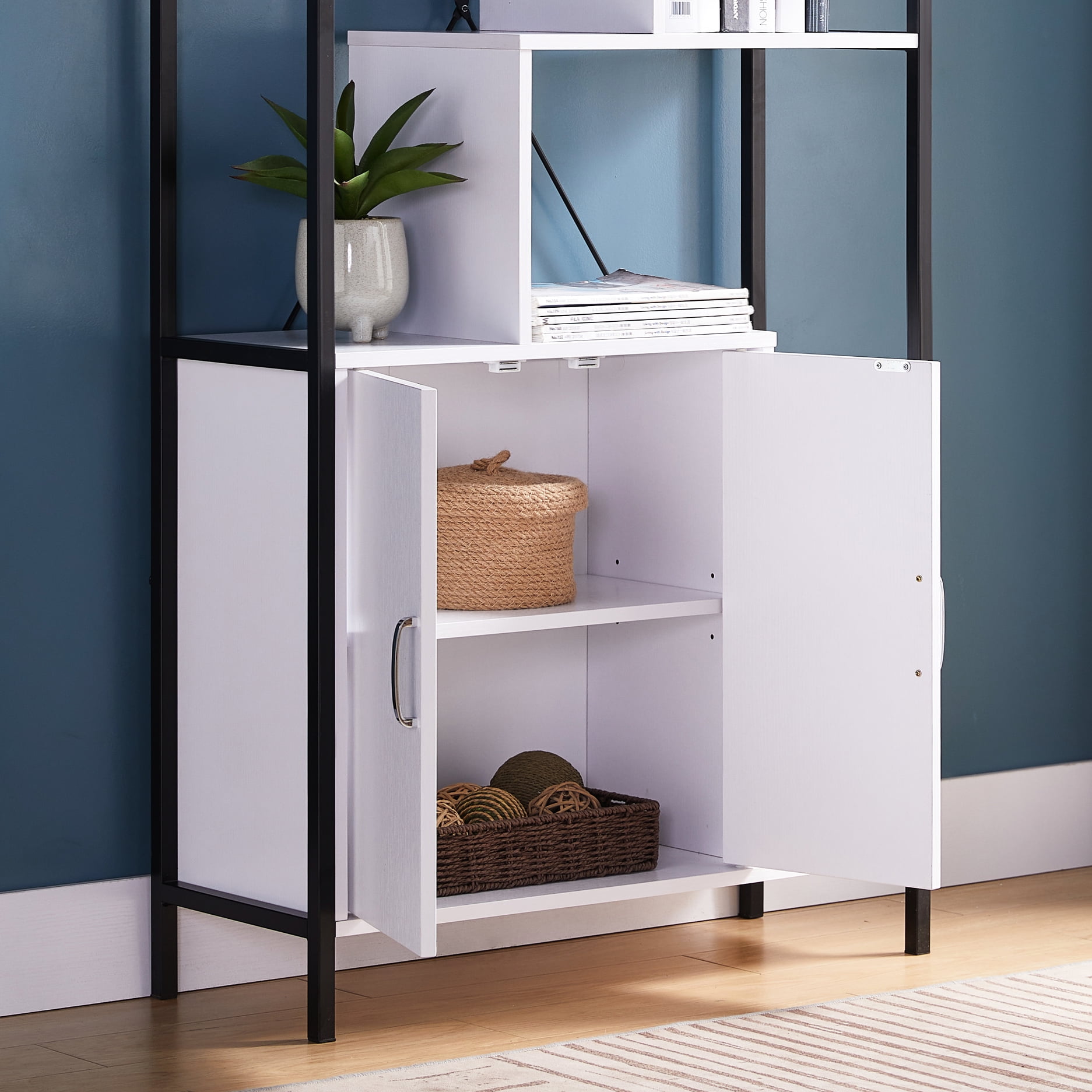 6-shelf Bookcase With 2-door Storage & Stable Construction - Black ...