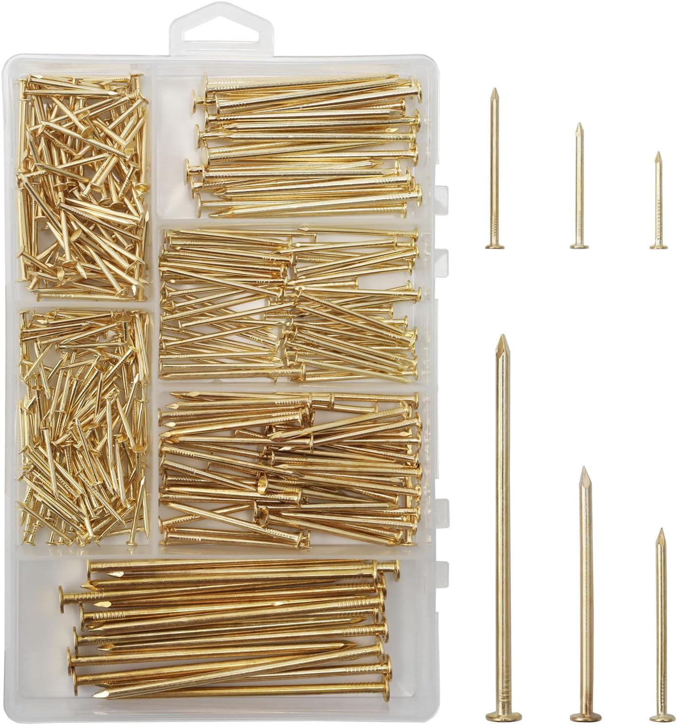 6 sizes of gold metal nail combination kit, plated with brass, used for ...