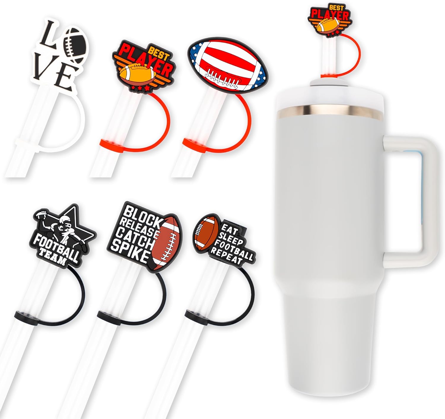 6 soccer straw caps silicone, for thermos birthday party supplies ...