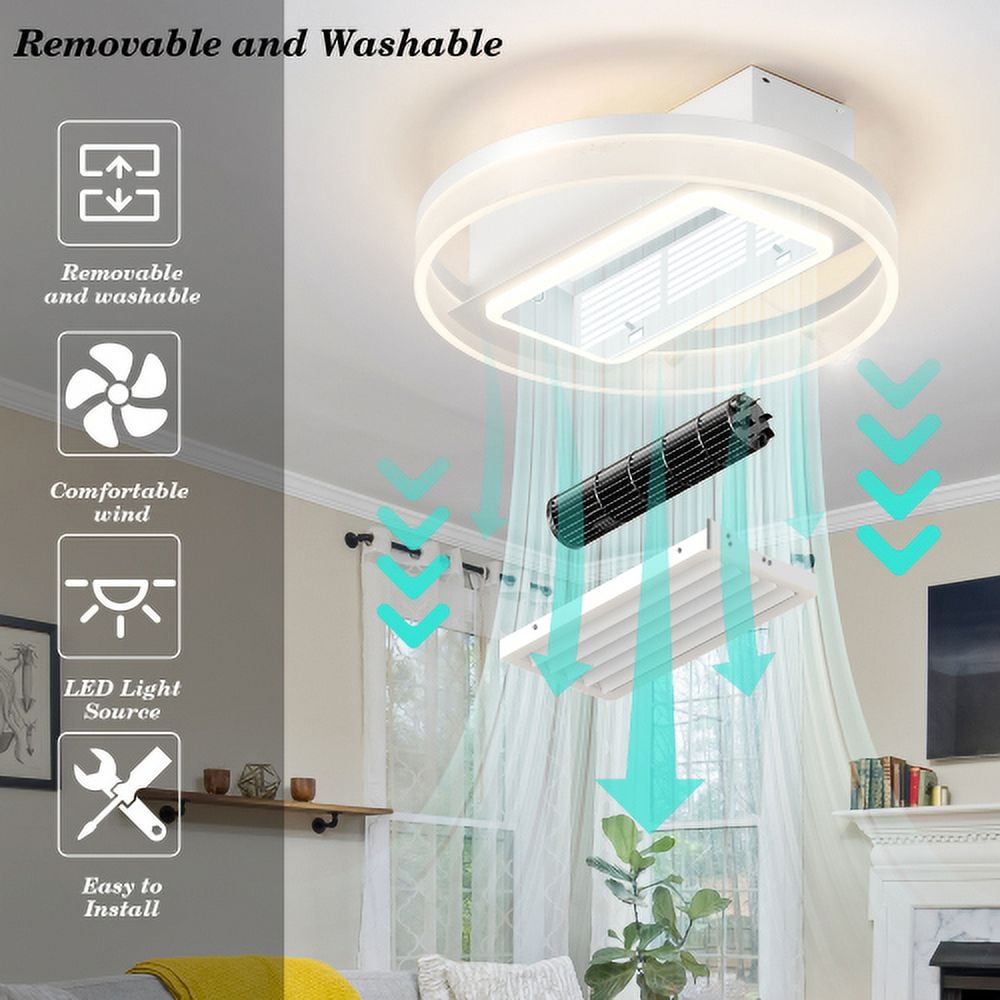 6-speed fan control Modern Bladeless Fan Lamp With Lights Dimmable LED ...
