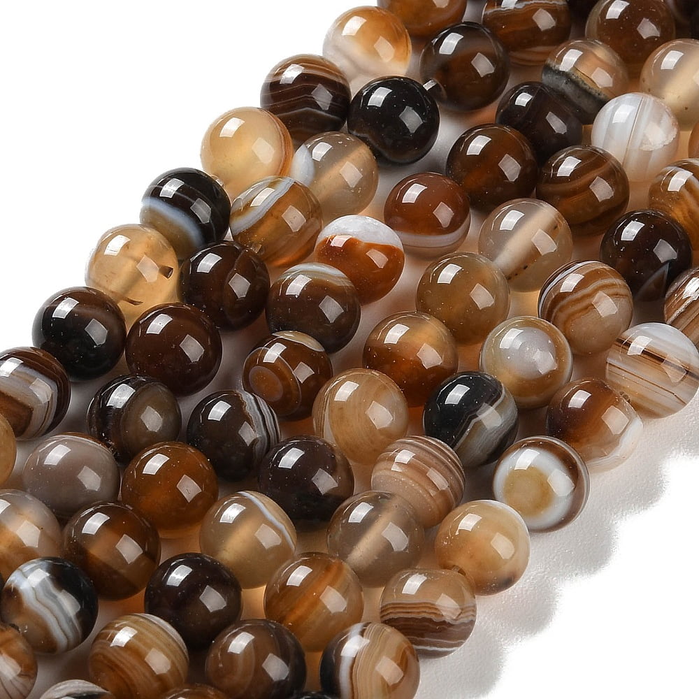 6 strand Natural Striped Agate/Banded Agate Beads Strands Dyed Round ...