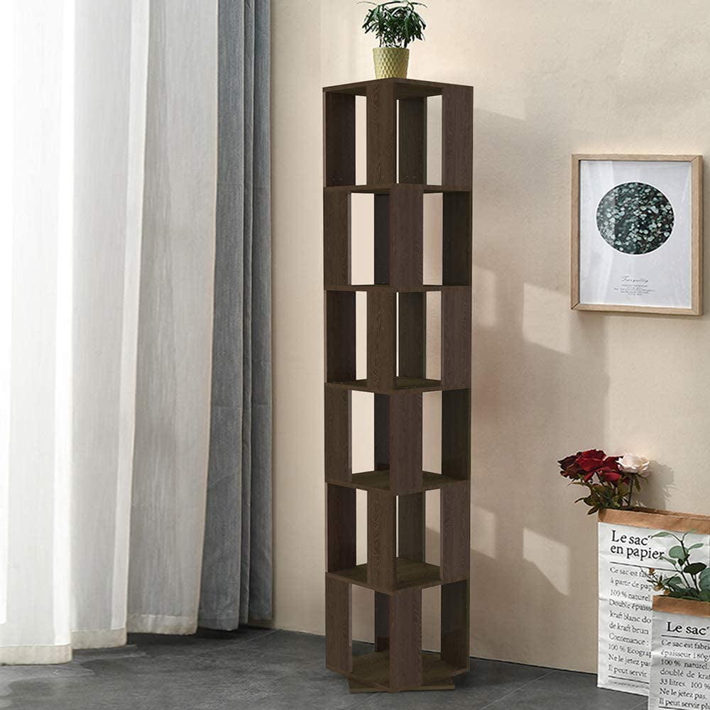 6 tier Rotating Bookshelf, Floor Rack Simple Bookcase Student Multi ...
