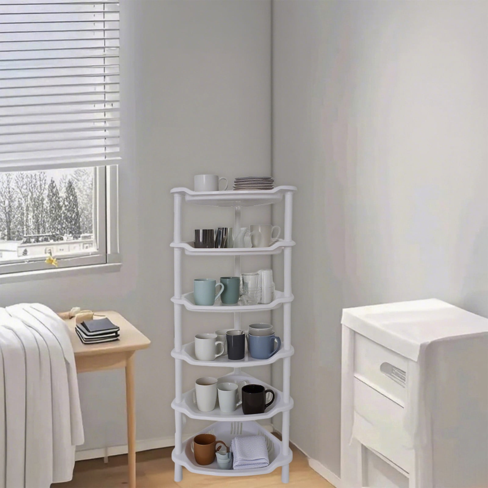 6-tier Storage Rack, Plastic Shelving Unit, White Organizer for Home ...