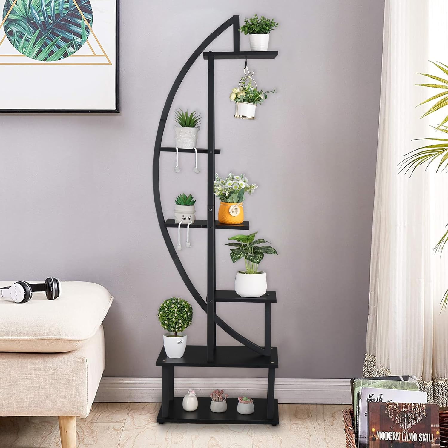 6-tirer Storage Shelves Ironwood, Half Moon Display Bookcase Standing ...