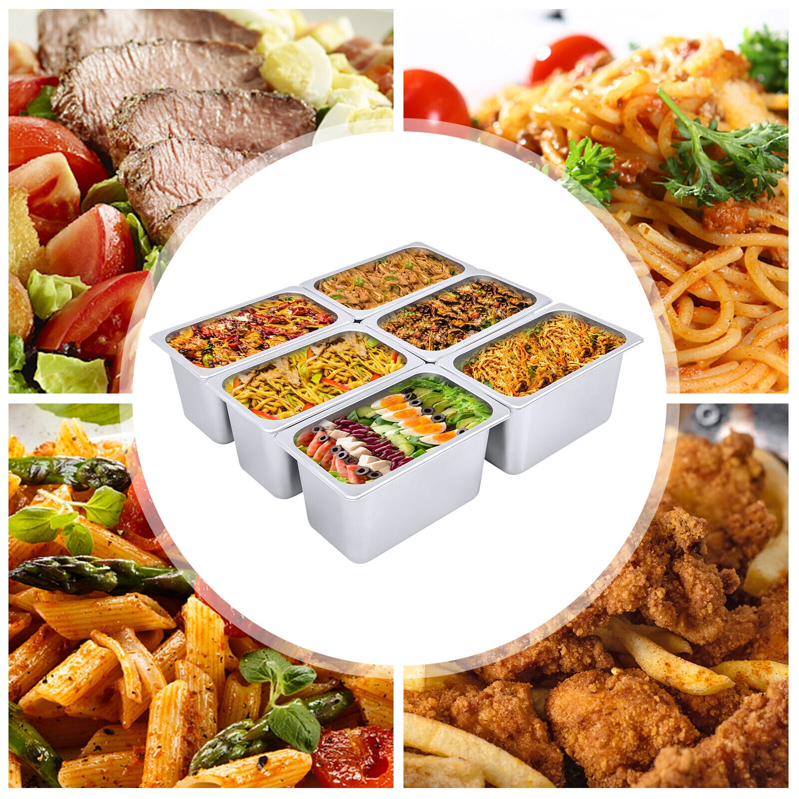 6 x 1/4 Size 6” Deep Stainless Steel Steamer Tables Hotel Buffet Food ...