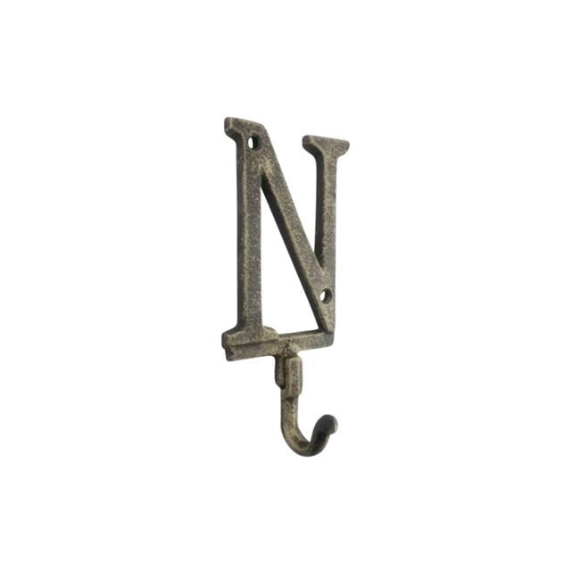 6 x 1 x 3 in. Rustic Gold Cast Iron Letter N Alphabet Wall Hooks ...