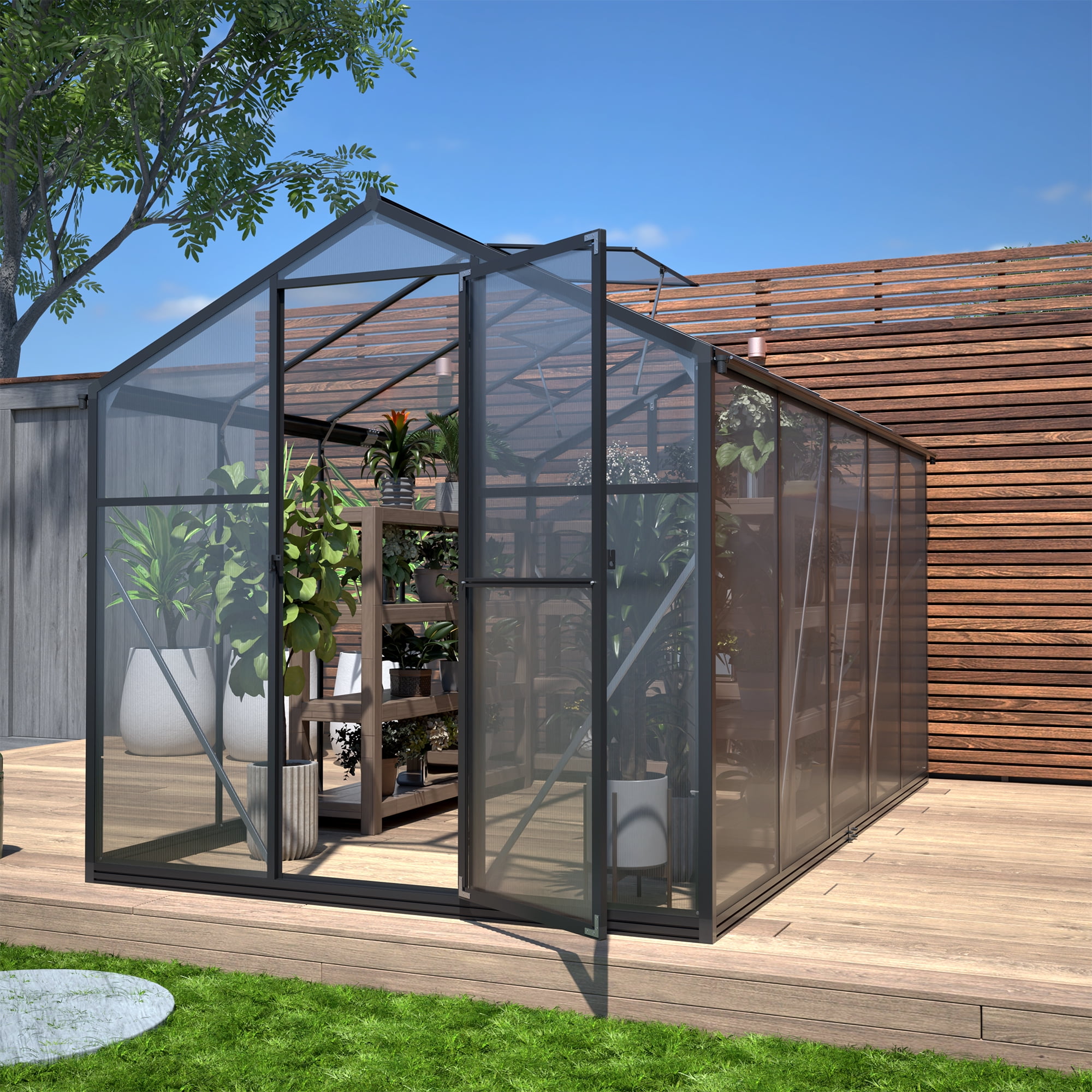 6' x 10' Greenhouse for Outdoors, Walk-in Polycarbonate Greenhouse with ...