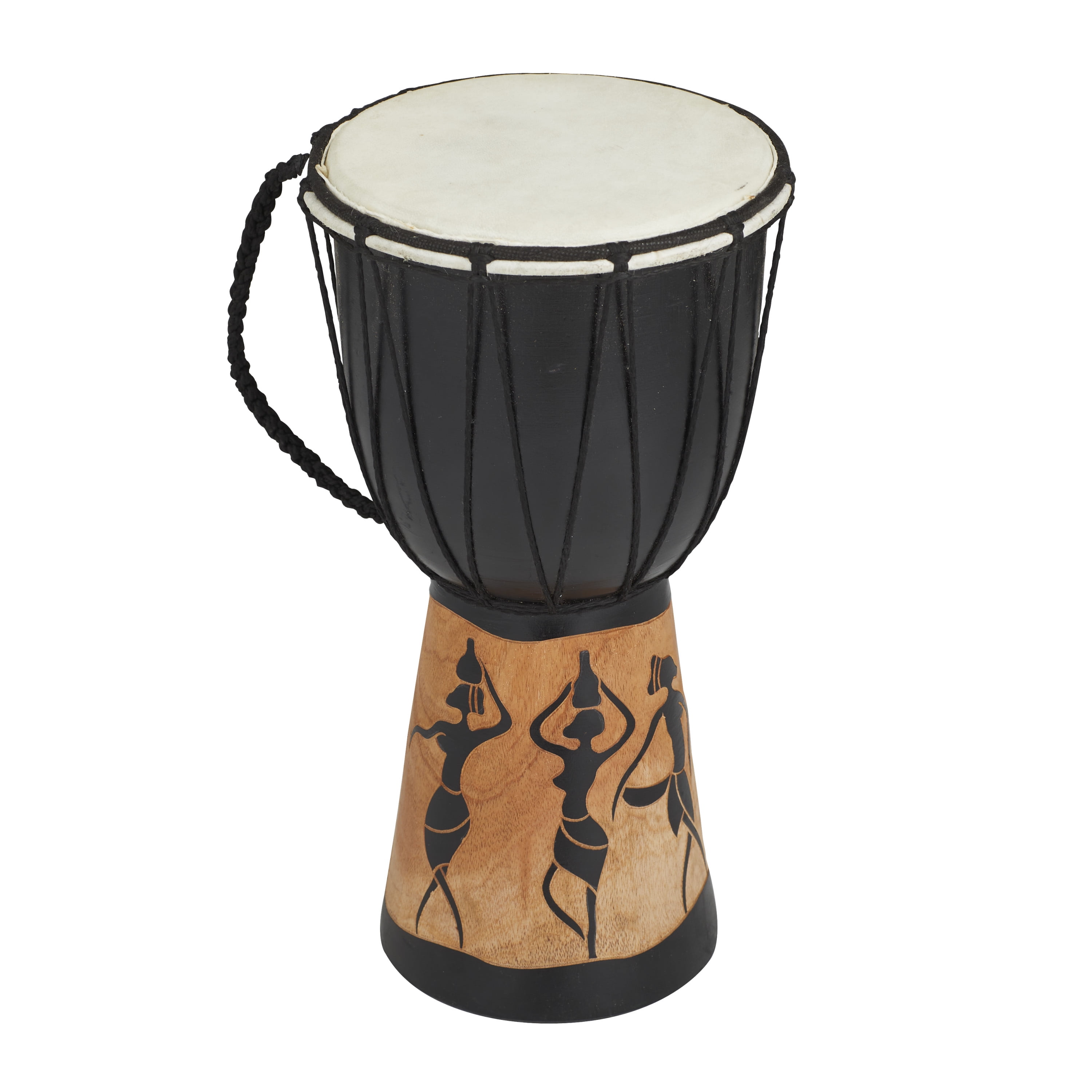 6" x 12" Black Wood Handmade Djembe Drum Sculpture with Rope Accents ...