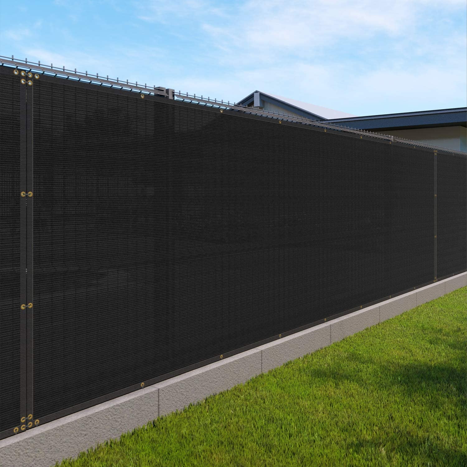 6' x 12' Privacy Fence Screen in Black for Chain Link Fence W/ Brass ...