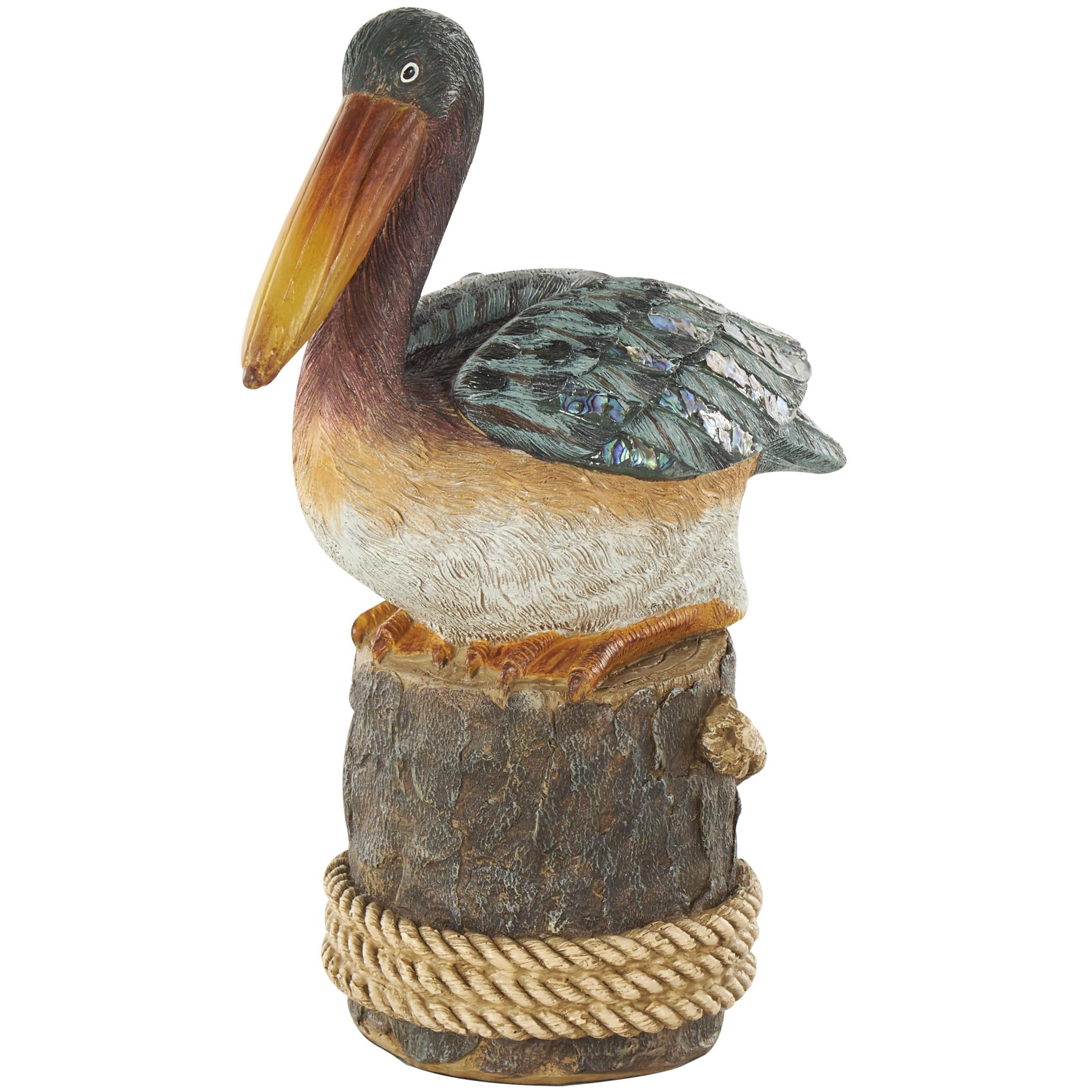 6" x 12" Teal Resin Textured Sitting Pelican Sculpture with Brown Block ...