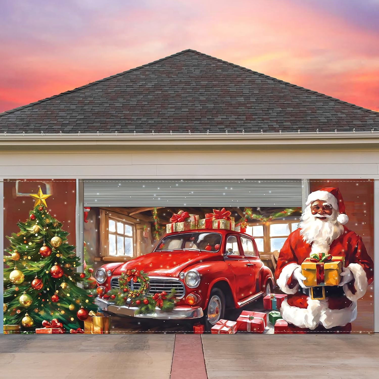 6 x 13 ft Christmas Garage Door Cover Banner Black Santa Christmas ...