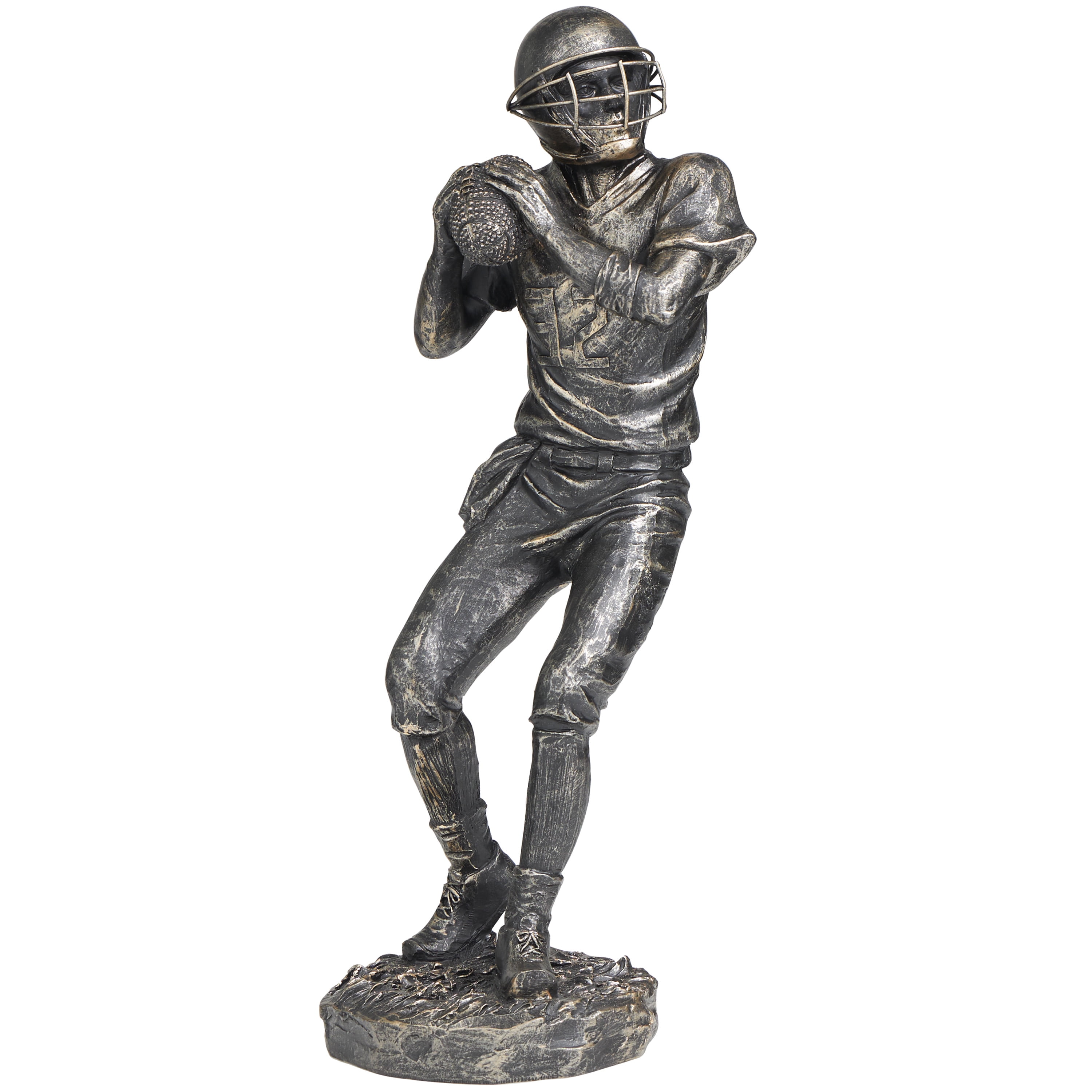 6" x 16" Silver Polystone Football Player Sculpture, by DecMode ...