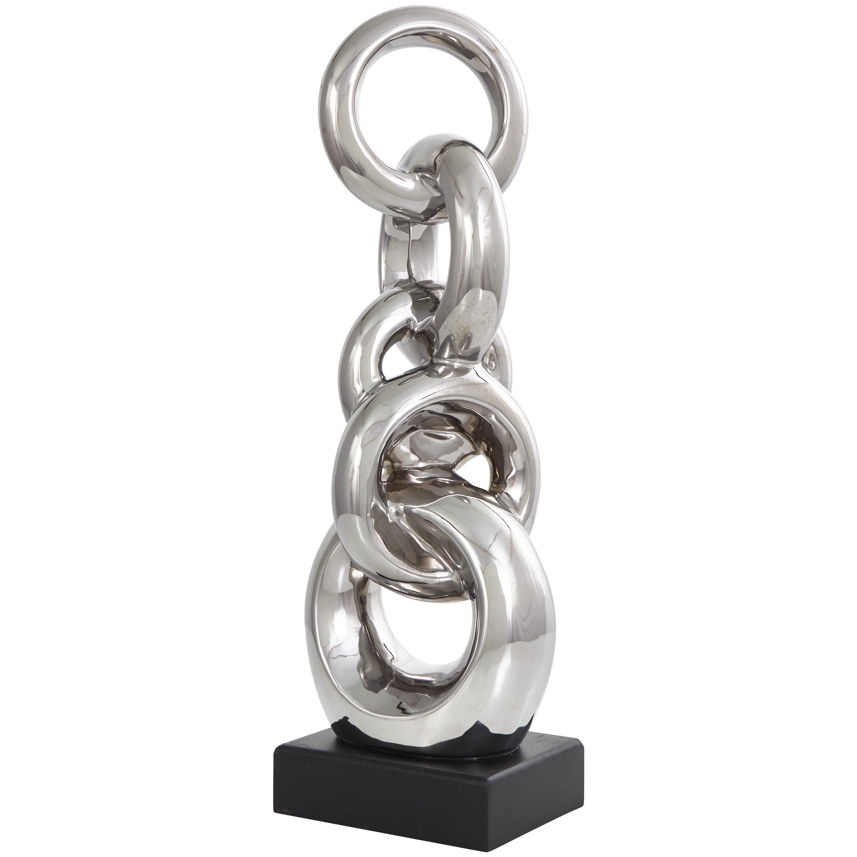 6" x 17" Silver Ceramic Stacked Chain Link Abstract Sculpture with ...