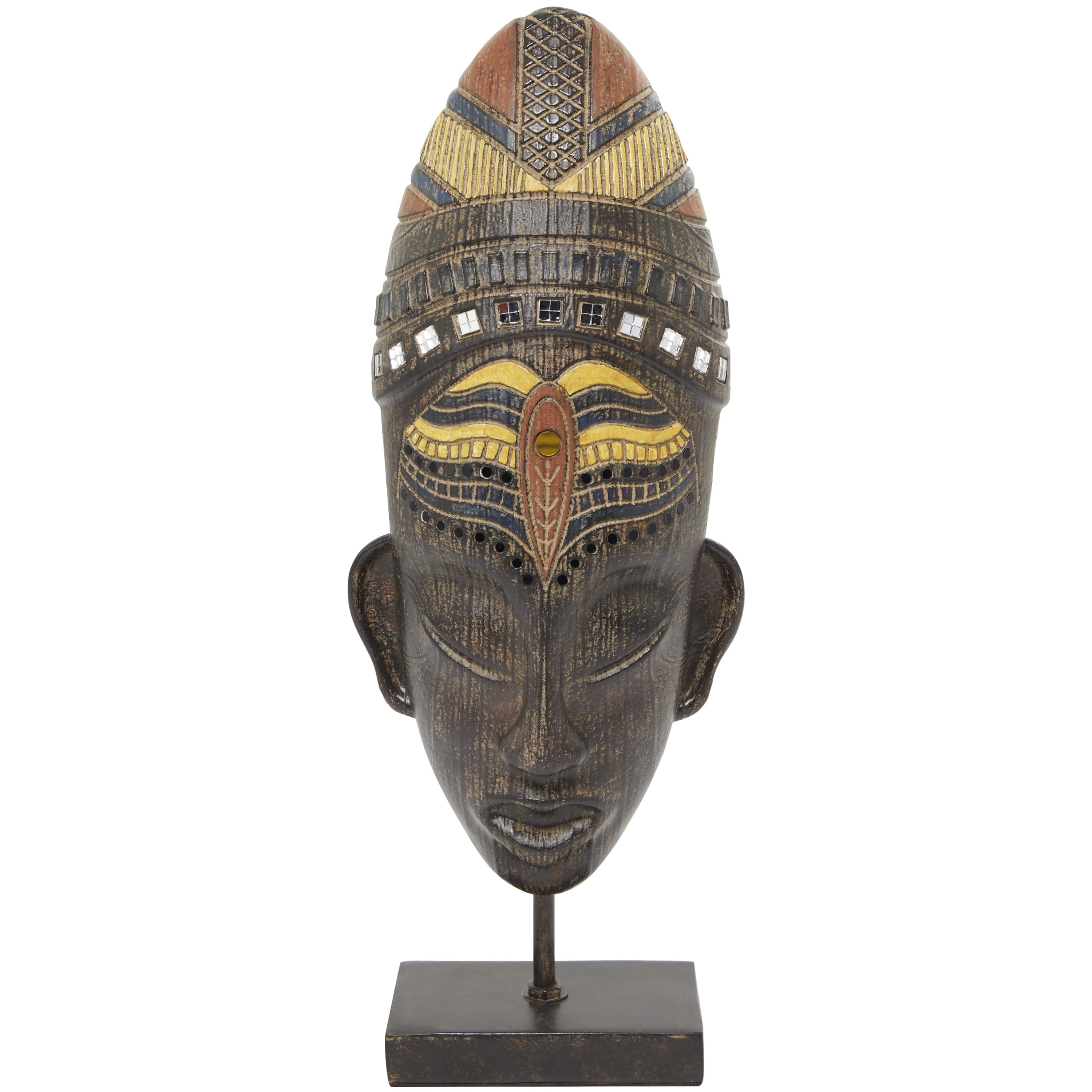 Free Shipping! DecMode 6" x 18" Brown Polystone Primitive African Mask ...