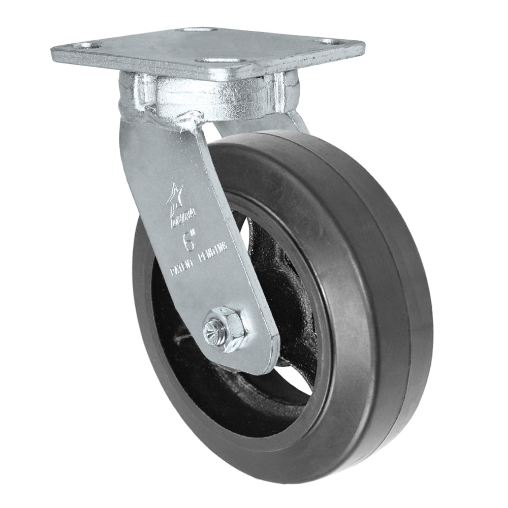 6" x 2" Kingpinless Swivel Plate Caster - Rubber on Steel Wheel - 550 ...