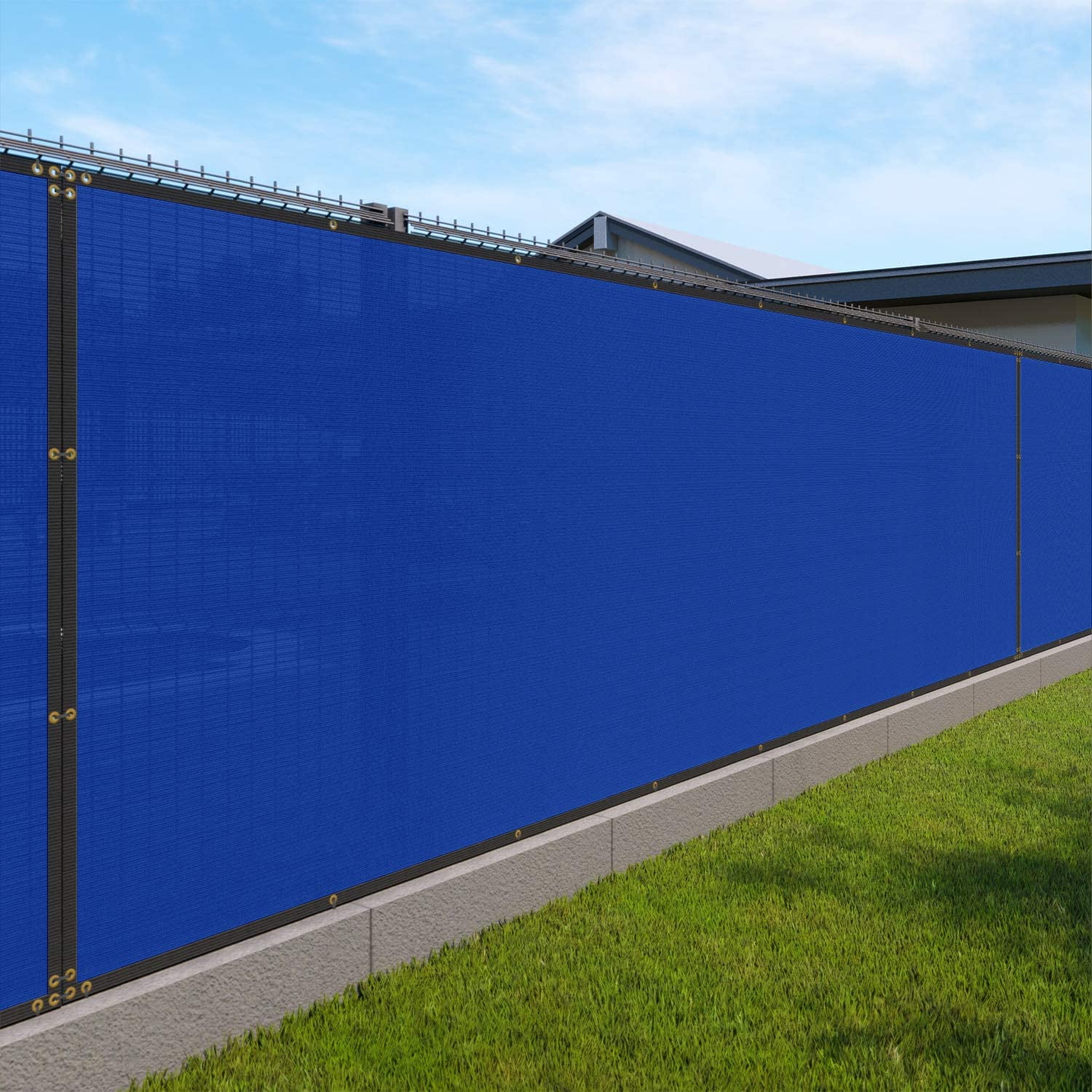 6' x 20' Privacy Fence Screen in Blue for Chain Link Fence W/ Brass ...