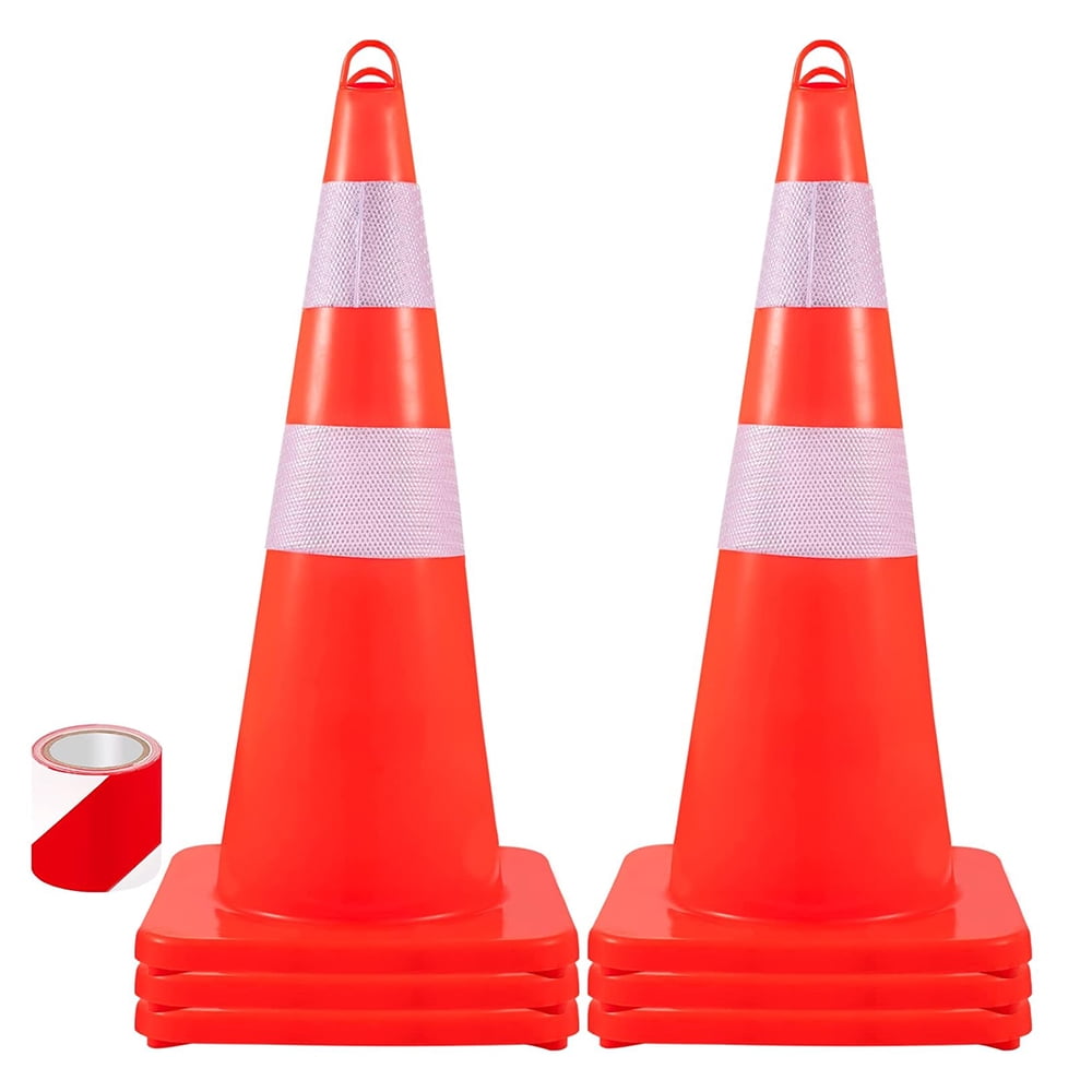 6 x 28" Orange Traffic Cones, Traffic Control Cones with 2 Reflective ...