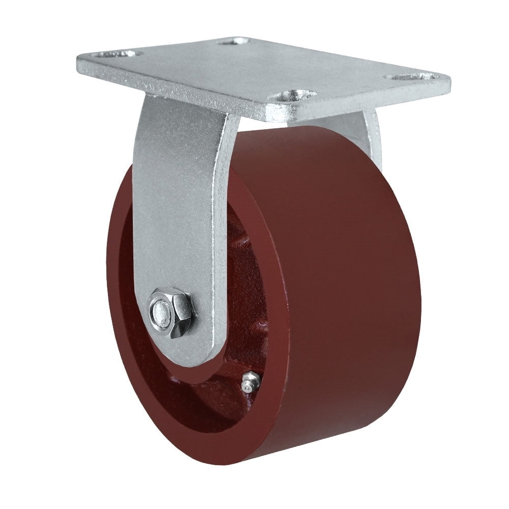 6" x 3" Heavy Duty Rigid Caster - Red Ductile Steel Wheel - 2,500 lbs ...