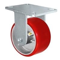 6" x 3" Heavy Duty Rigid Caster - Red Polyurethane on Steel Wheel ...