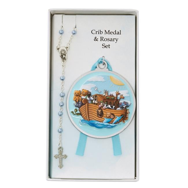 6 x 3 in. 3D Blue Noahs Ark Crib Medal with Blue Rosary Box - Walmart.com