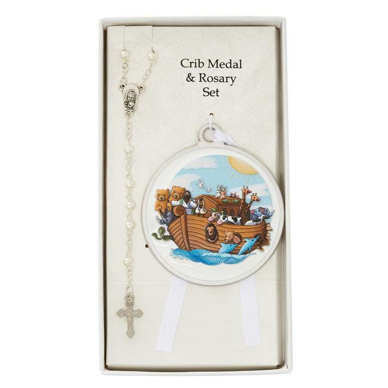 6 x 3 in. 3D White Noahs Ark Crib Medal with Pearl Rosary Box - Walmart.com