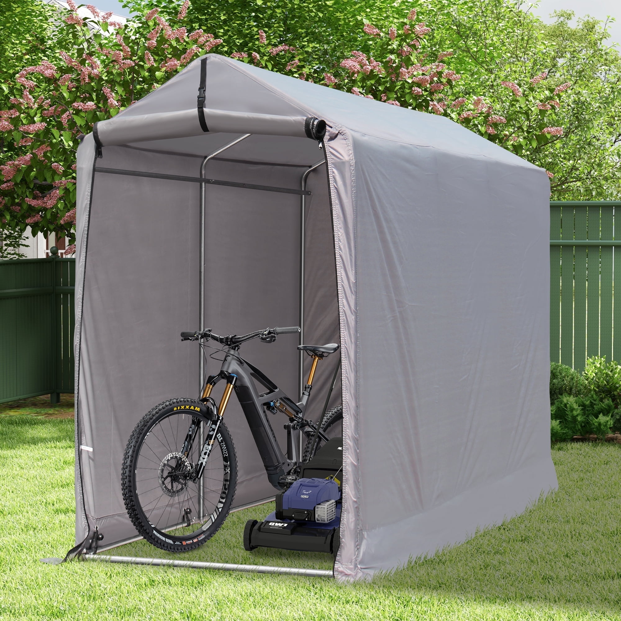 6 x 3ft. Outdoor Bicycle Storage Shelter with Roll-up Door & Ventilate Window, Bike Shed with ...