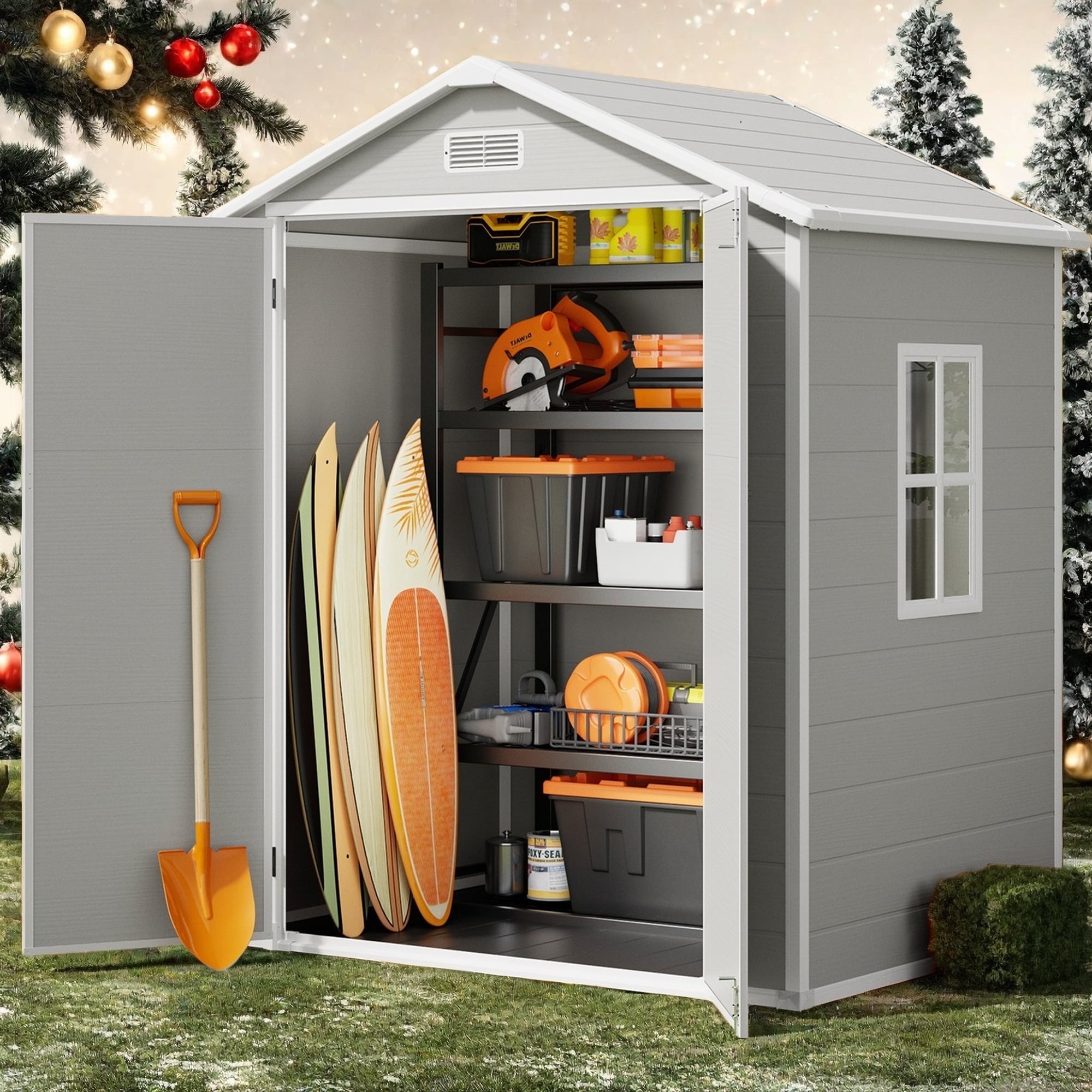 6 x 4.4 FT Outdoor Storage Shed Lofka Resin Shed with Lockable Door and ...