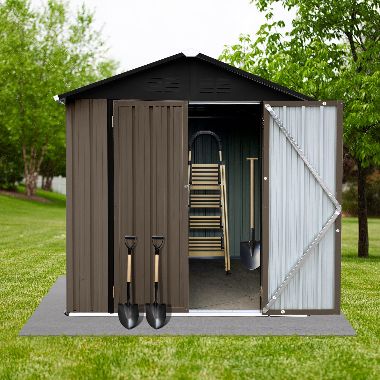 6 x 4 FT Outdoor Storage Shed, Metal Garden Tool Sheds & Outdoor ...