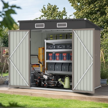 AECOJOY 6' x 4' Outdoor Metal Storage Shed with Lockable Door for ...