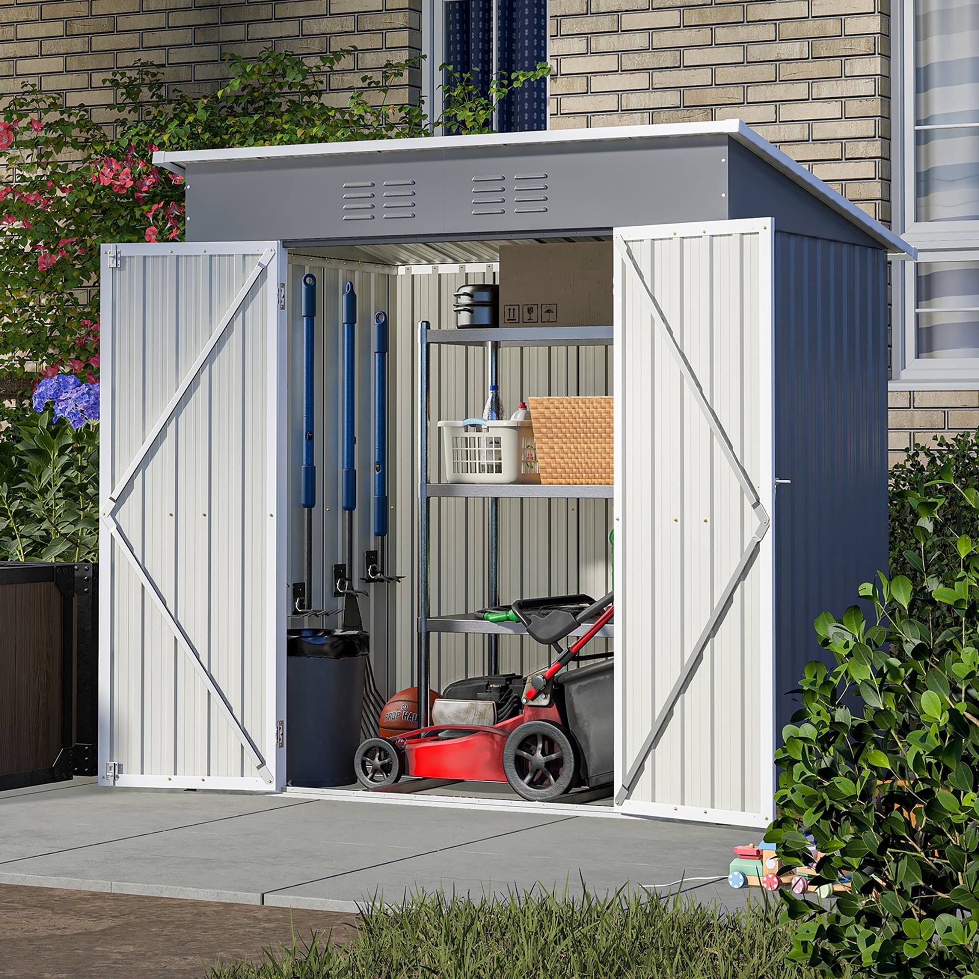 6'x4' Steel Garden Shed, Secure Outdoor Storage, UV-Resistant for Yard ...