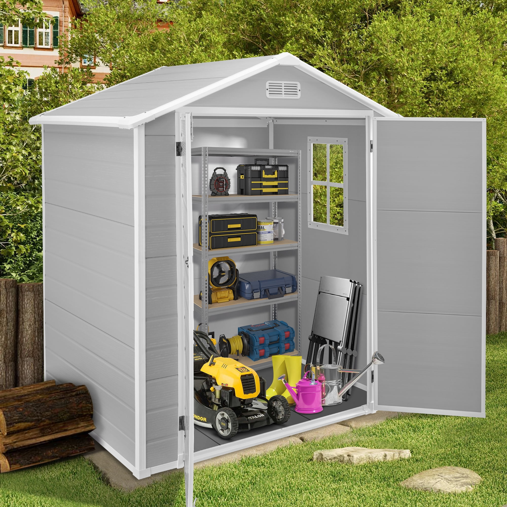 Syngar 6'x4' Outdoor Storage Shed, Yard Tool Shed with Lockable Doors ...