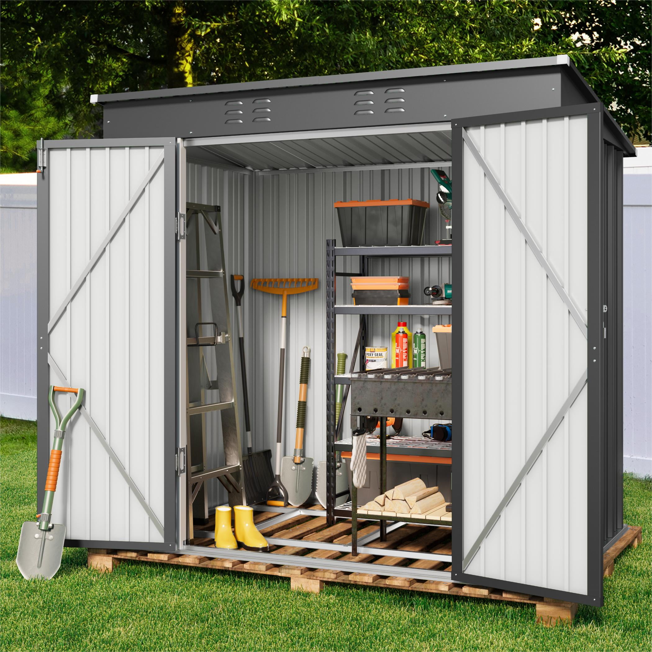 Lokfa 6'x4' Outdoor Steel Building Storage Shed, Metal Garden Tool Shed ...