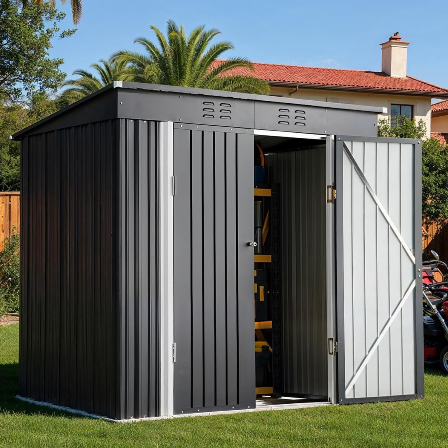 6' x 4' Outdoor Storage Shed,Metal Shed Lockable Door - Dark Gray ...
