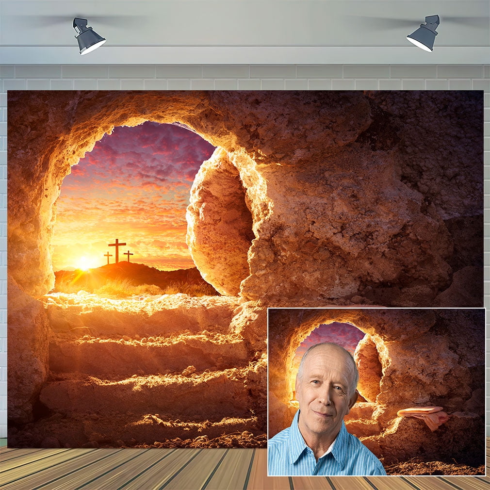6 x 4 ft Easter Jesus Christ Cross Backdrop Empty Tomb Stone Cave ...