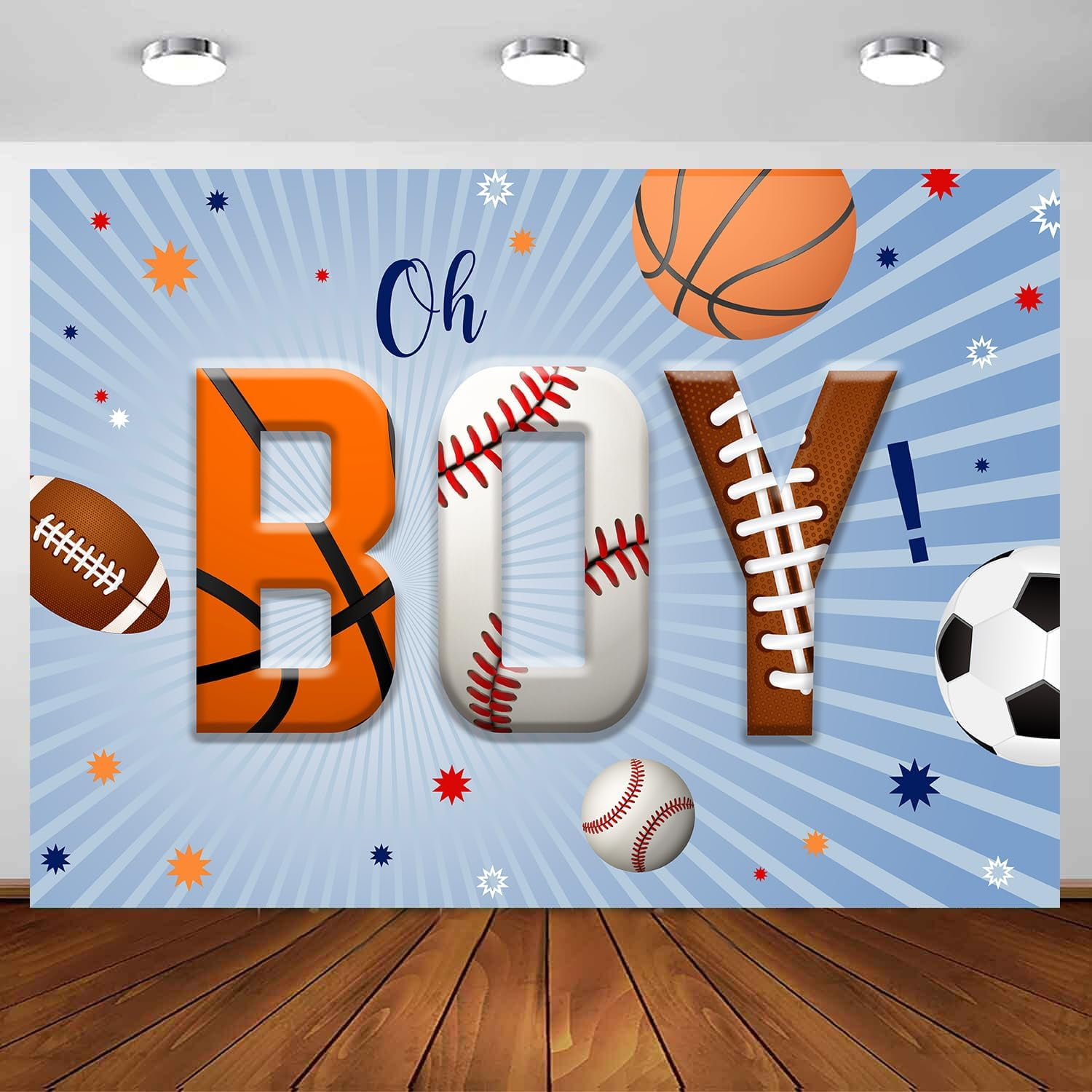 6 x 4 ft Oh Boy Backdrop, Sport Theme Baseball Scoccer Baskerball Photo ...