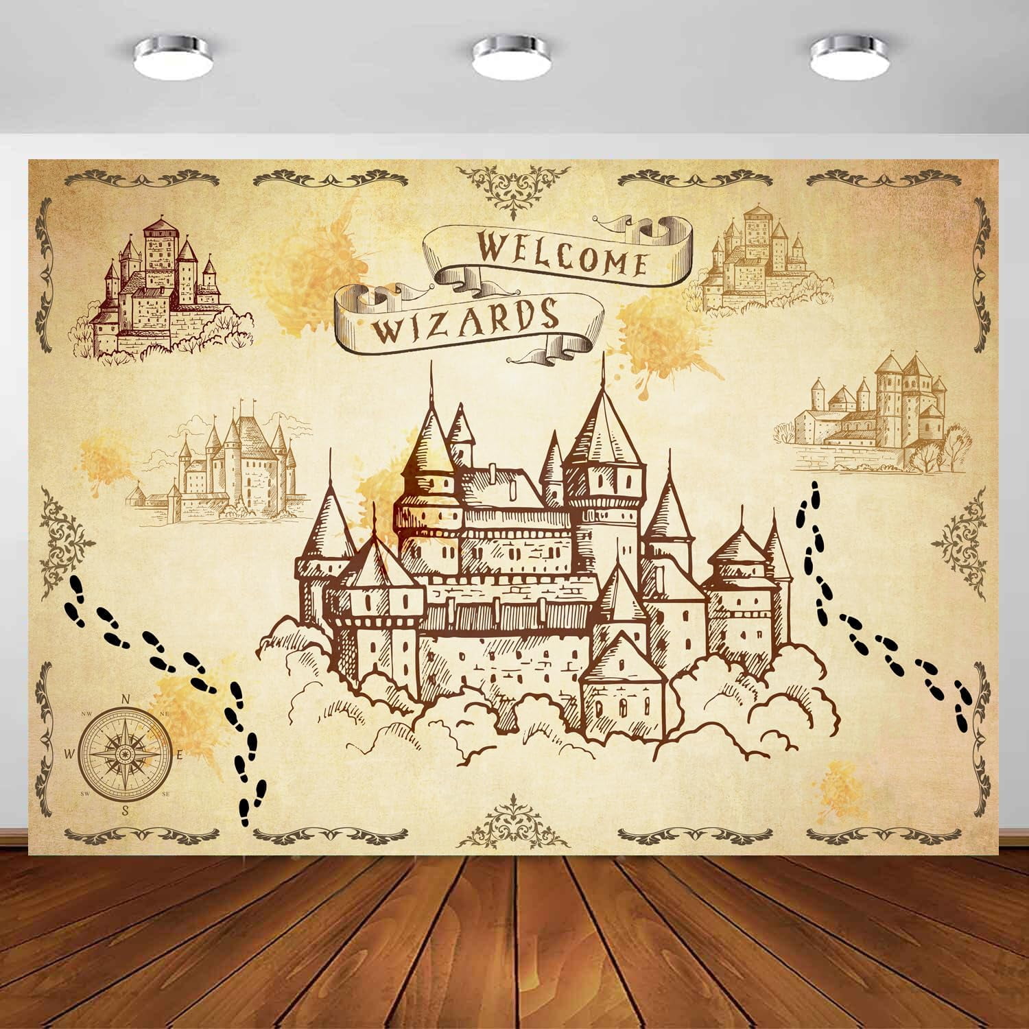 6 x 4 ft Welcome Wizard Party Backdrop Medieval Magical Wizard Castle ...