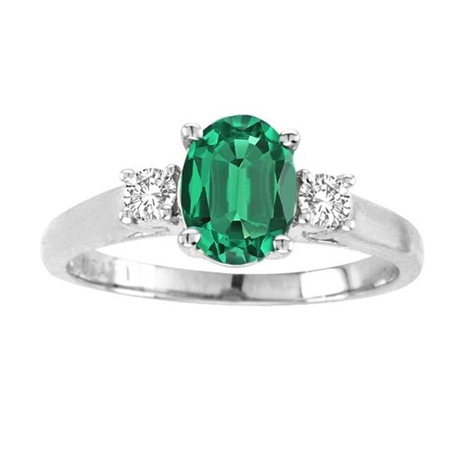 6 x 4 in. 14K White Gold Oval Emerald I-1 Gemstone Anniversary Ring ...