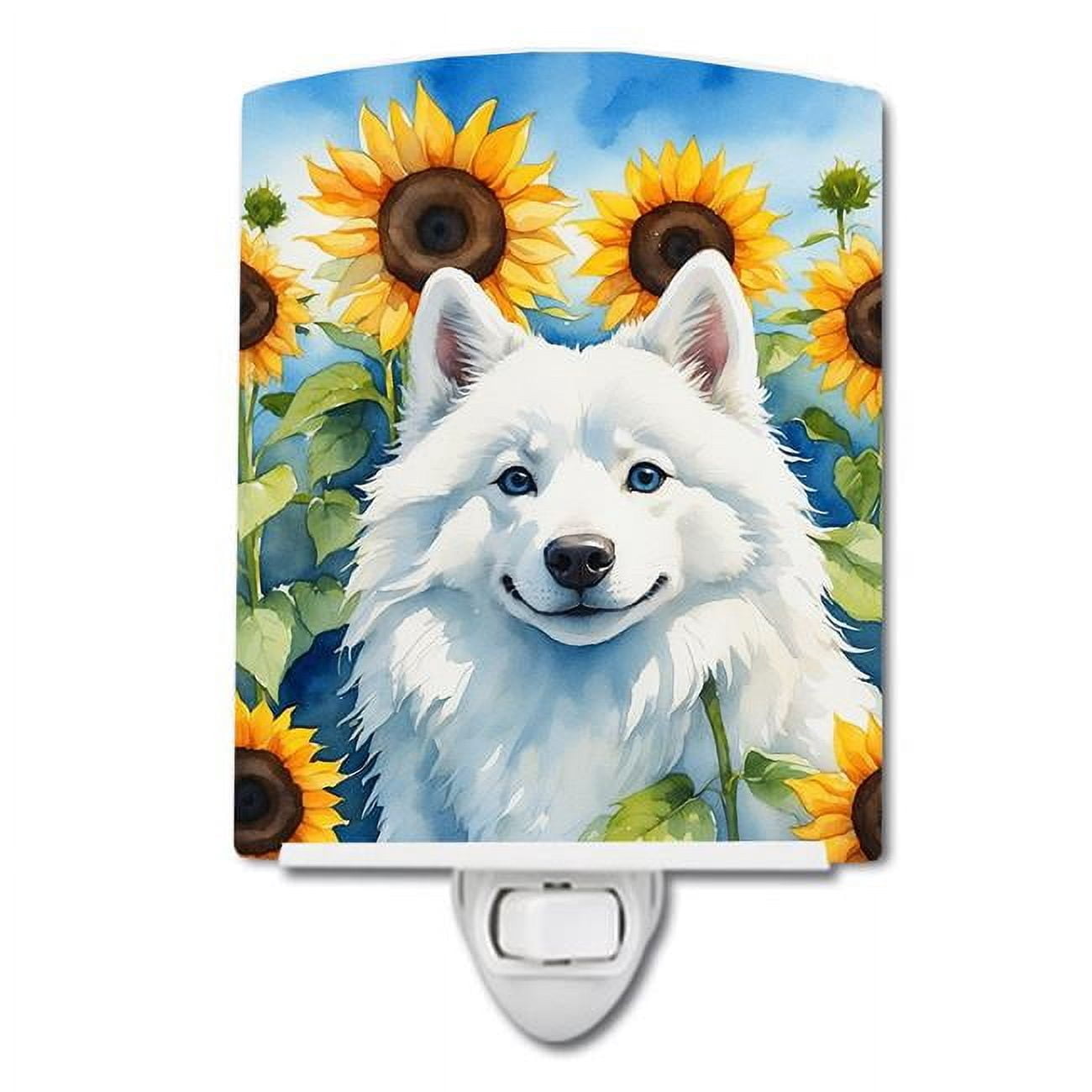 6 x 4 in. American Eskimo in Sunflowers Ceramic Night Light - Walmart.com