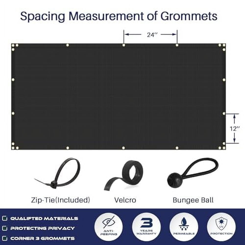 6' x 48' Privacy Fence Screen in Black W/ Brass Grommet 85% Blockage ...