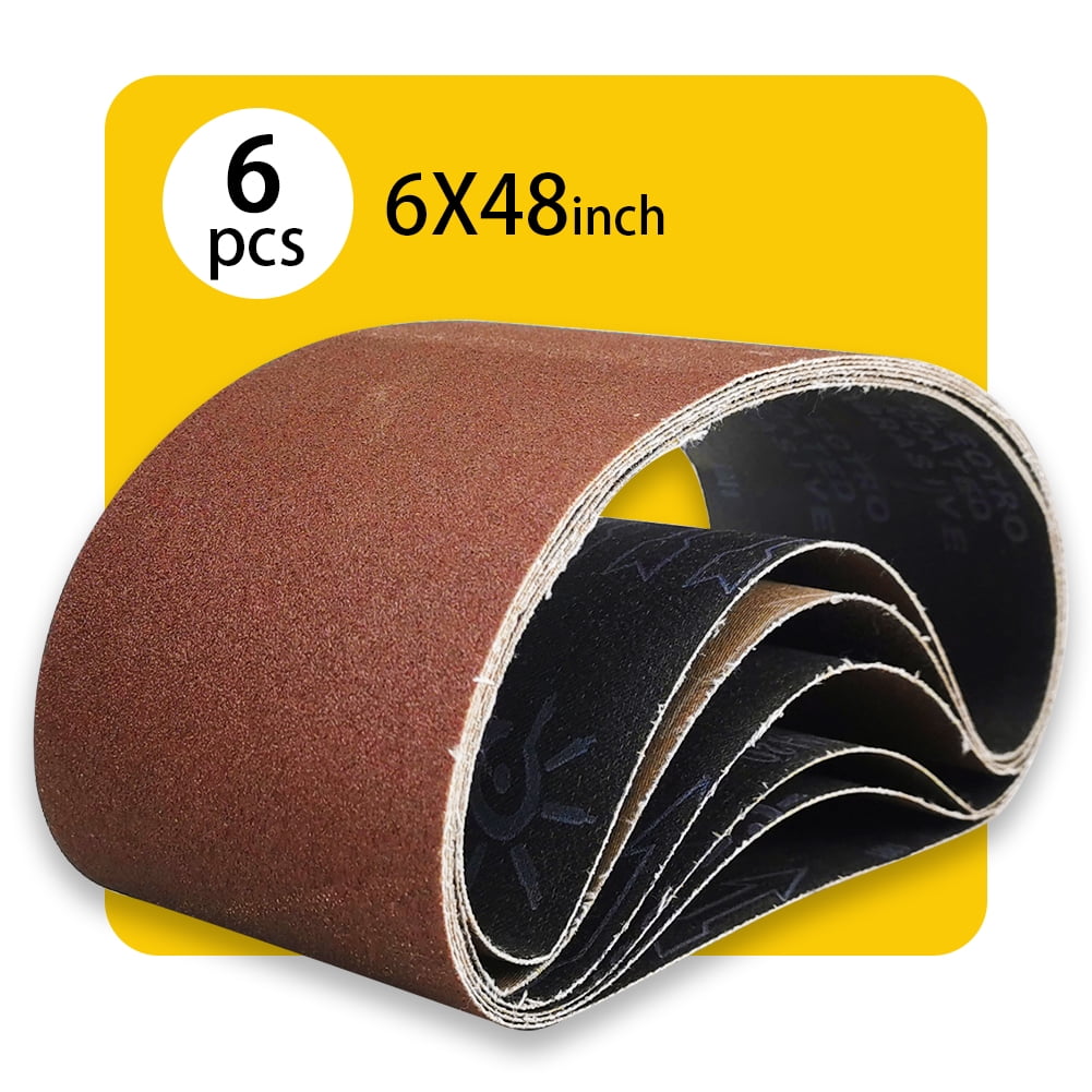 6x48 inch Aluminum Oxide Sandpaper Belt Assortment, 6 Pcs (2 Each of 80, 120, 150 Grit) for ...