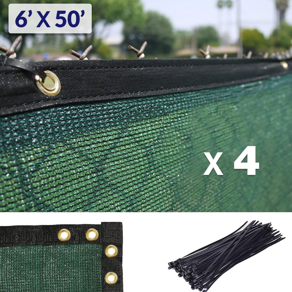 6' x 50' Fence Wind Privacy Screen Mesh Cover, Green (Set of 4 - 200 ...
